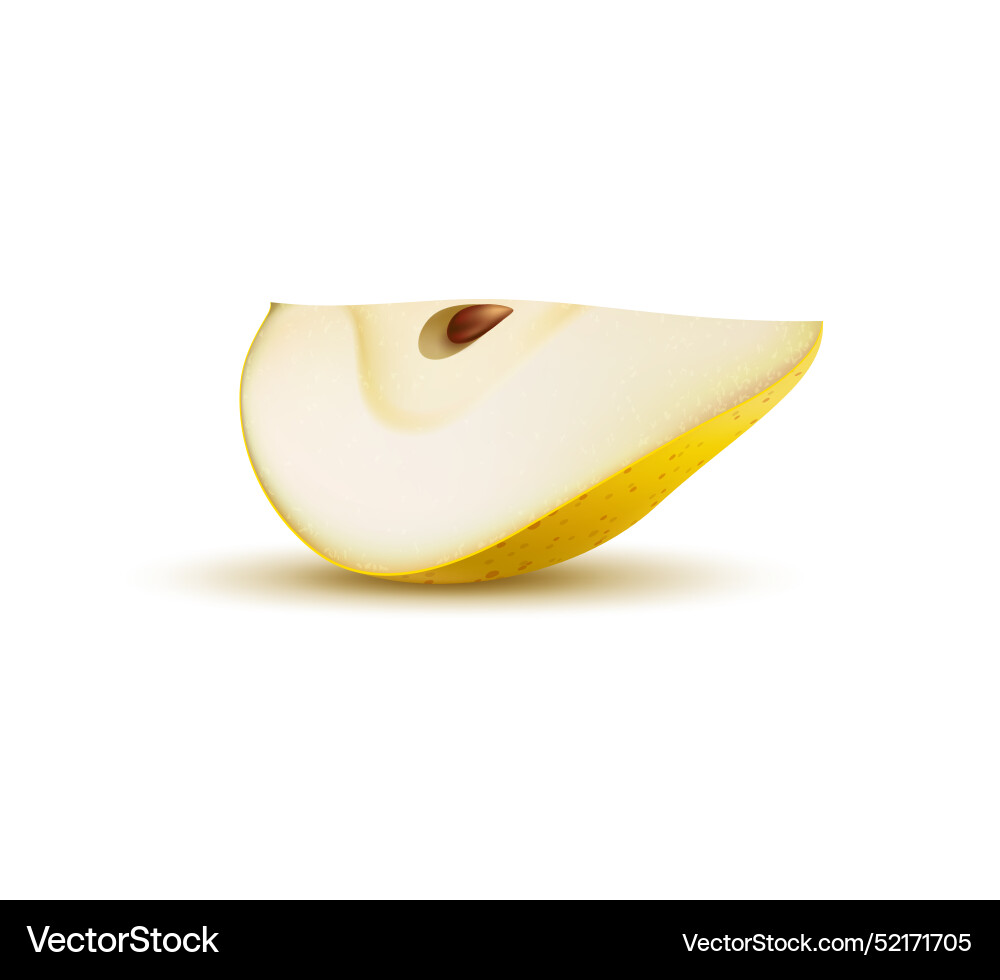 Raw realistic yellow pear fruit ripe quarter slice