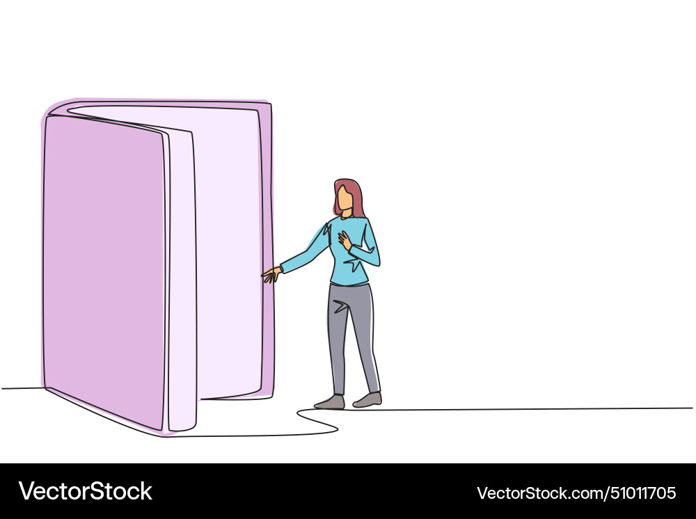 Single continuous line drawing woman open Vector Image