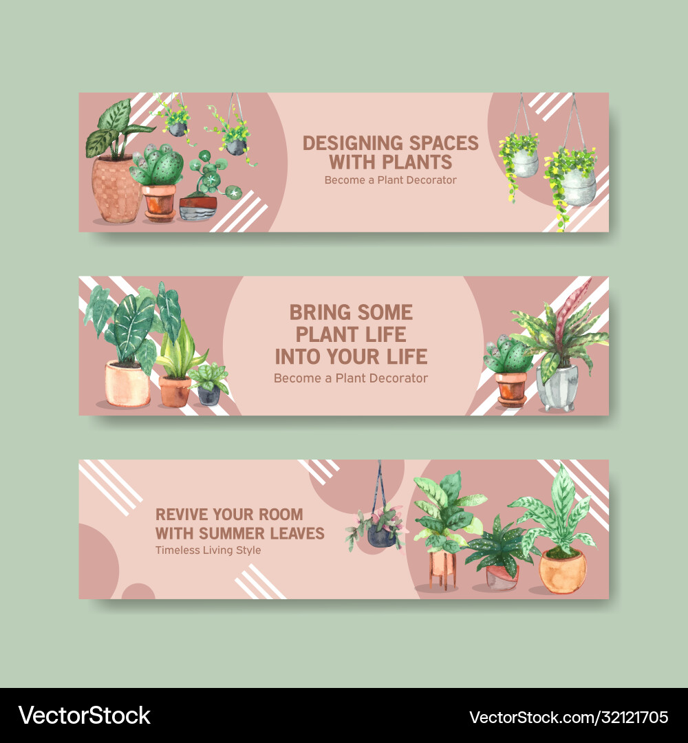 Summer plants banner template design Royalty Free Vector