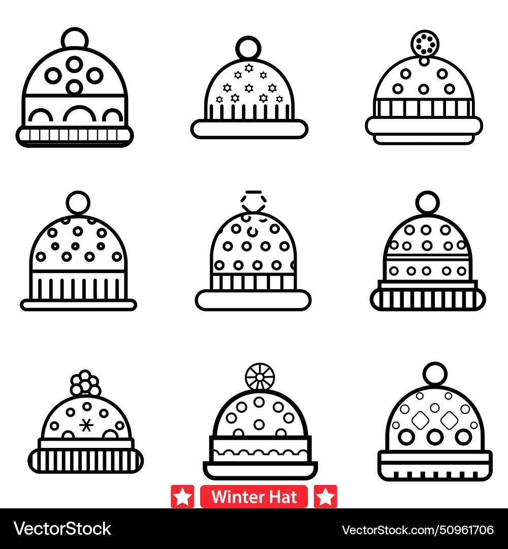 Cold weather couture sleek winter hat silhouettes Vector Image