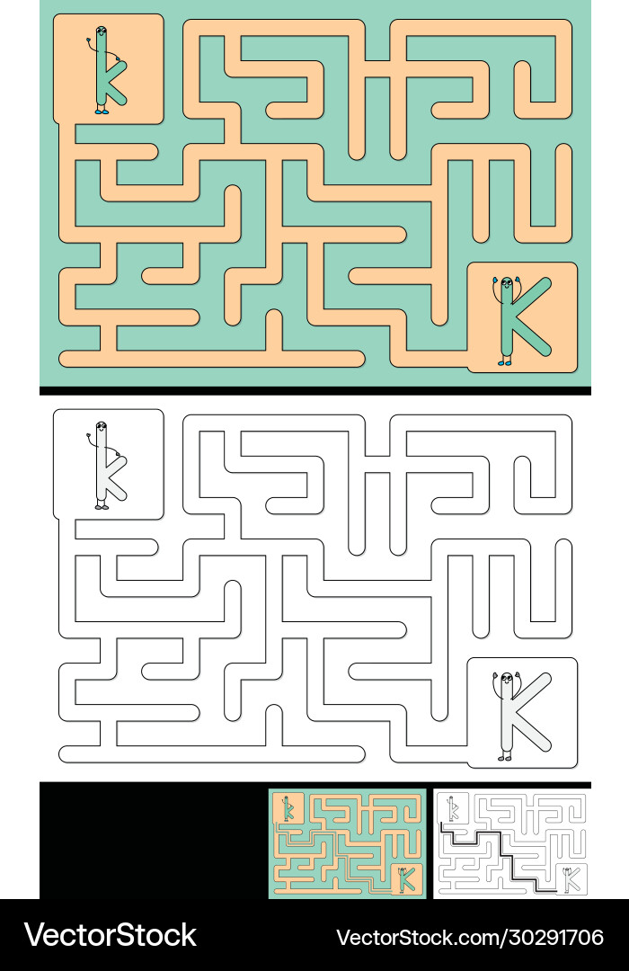 Easy alphabet maze - letter k Royalty Free Vector Image