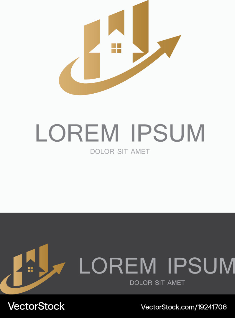 Gold building arrow logo Royalty Free Vector Image