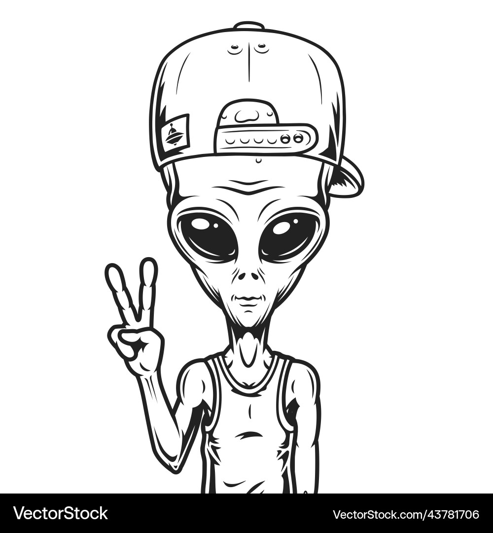 Humanoid alien element vintage monochrome Vector Image