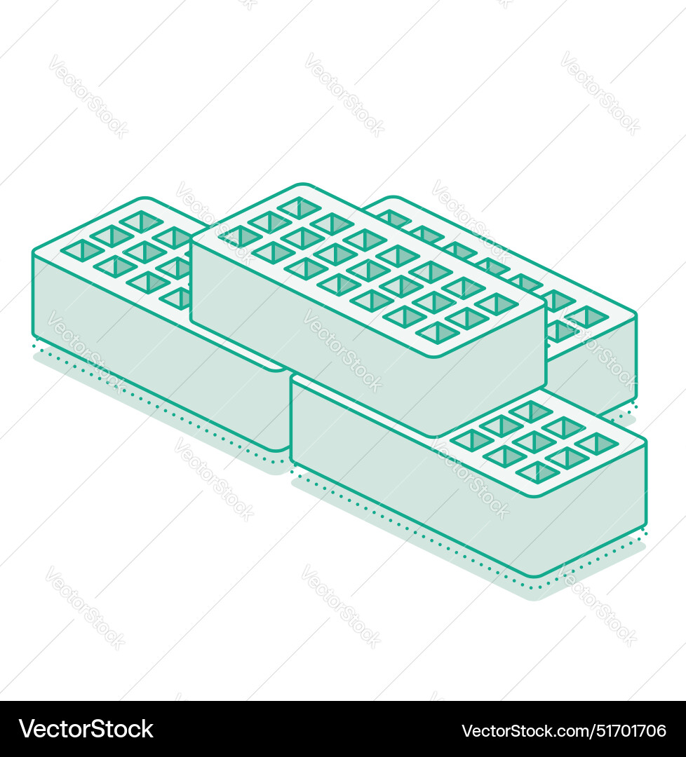 Isometric bricks with holes outline 3d object Vector Image