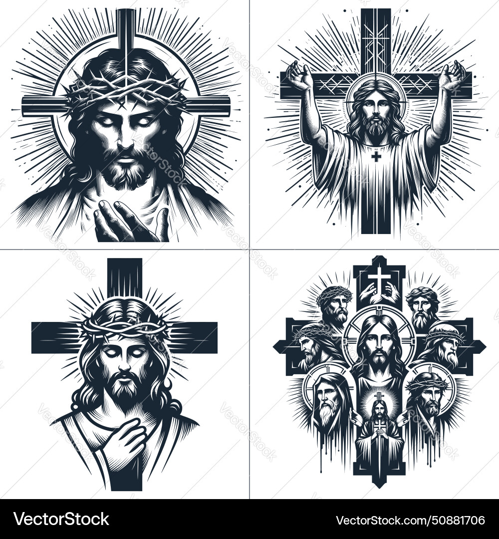 Jesus christ cross praying Royalty Free Vector Image