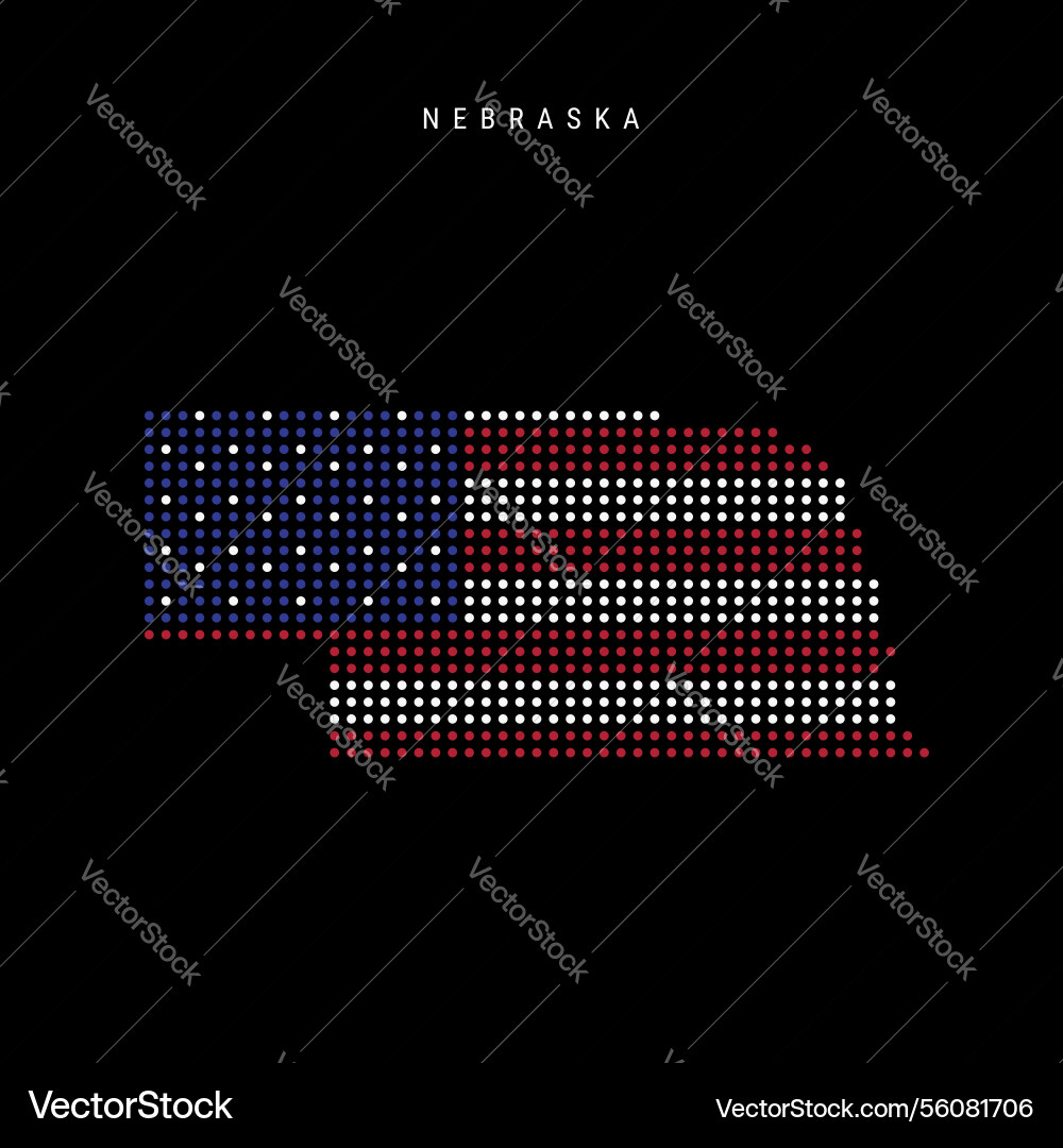 Nebraska us state dot pixel map flat isolated Vector Image
