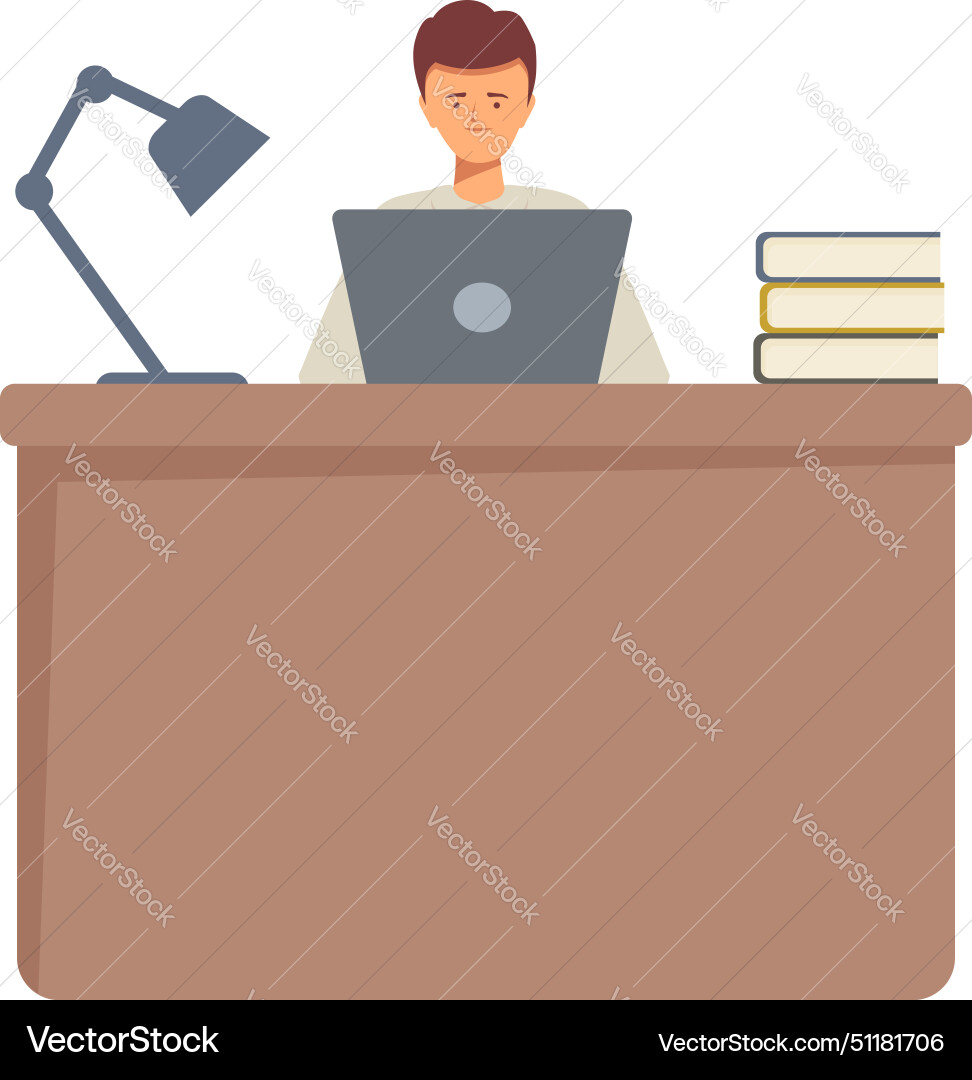 Workaholic desktop work icon cartoon Royalty Free Vector