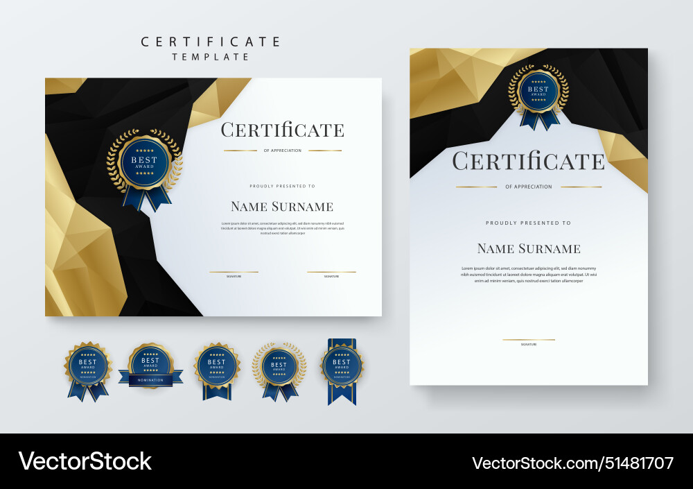 Black white and gold award certificate template Vector Image