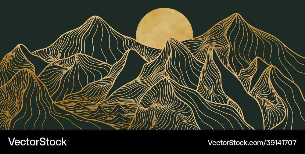 Golden mountain line art abstract Royalty Free Vector Image