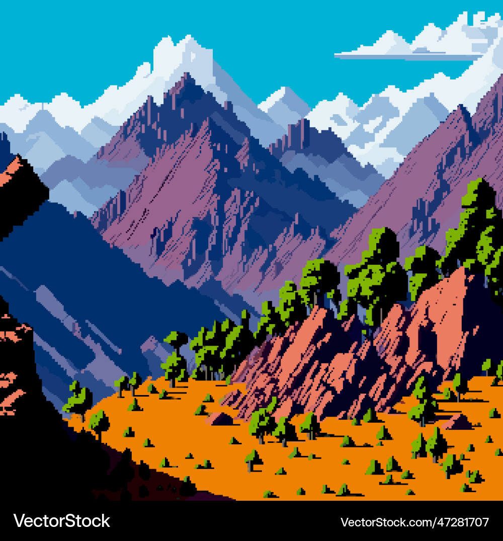 Landscape 8bit pixel art summer natural Royalty Free Vector