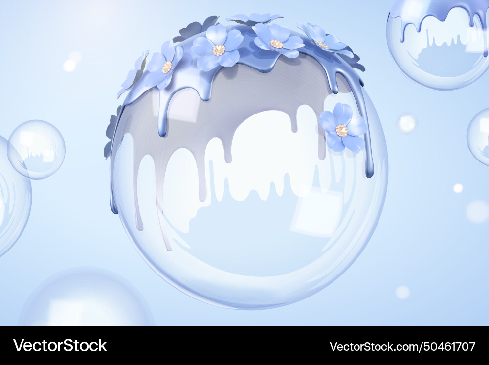 Purple liquid and flowers on bubble Royalty Free Vector