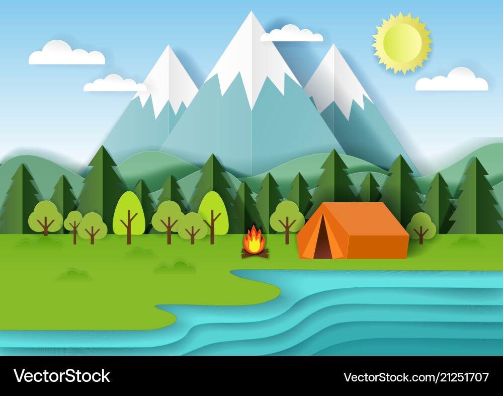 Summer Camp Paper Art Royalty Free Vector Image