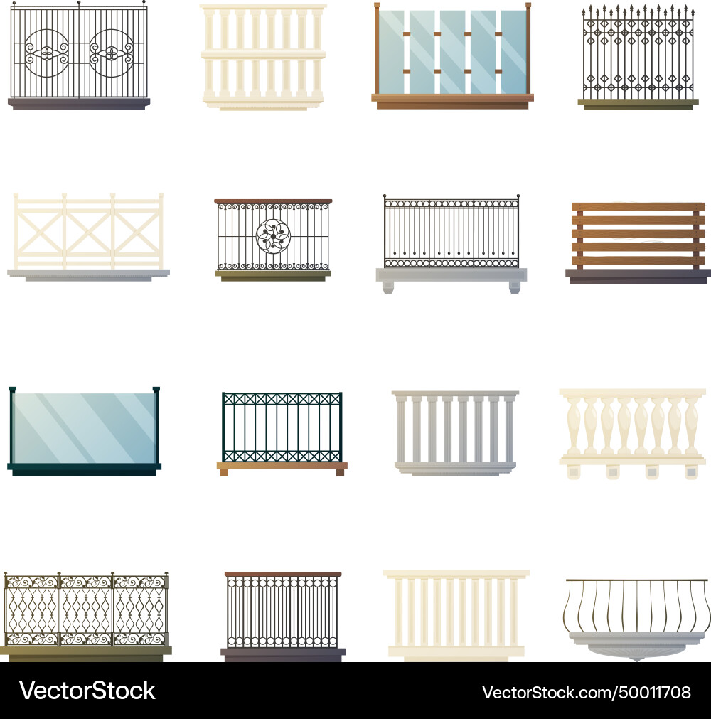 Balcony railings design flat icons collection Vector Image