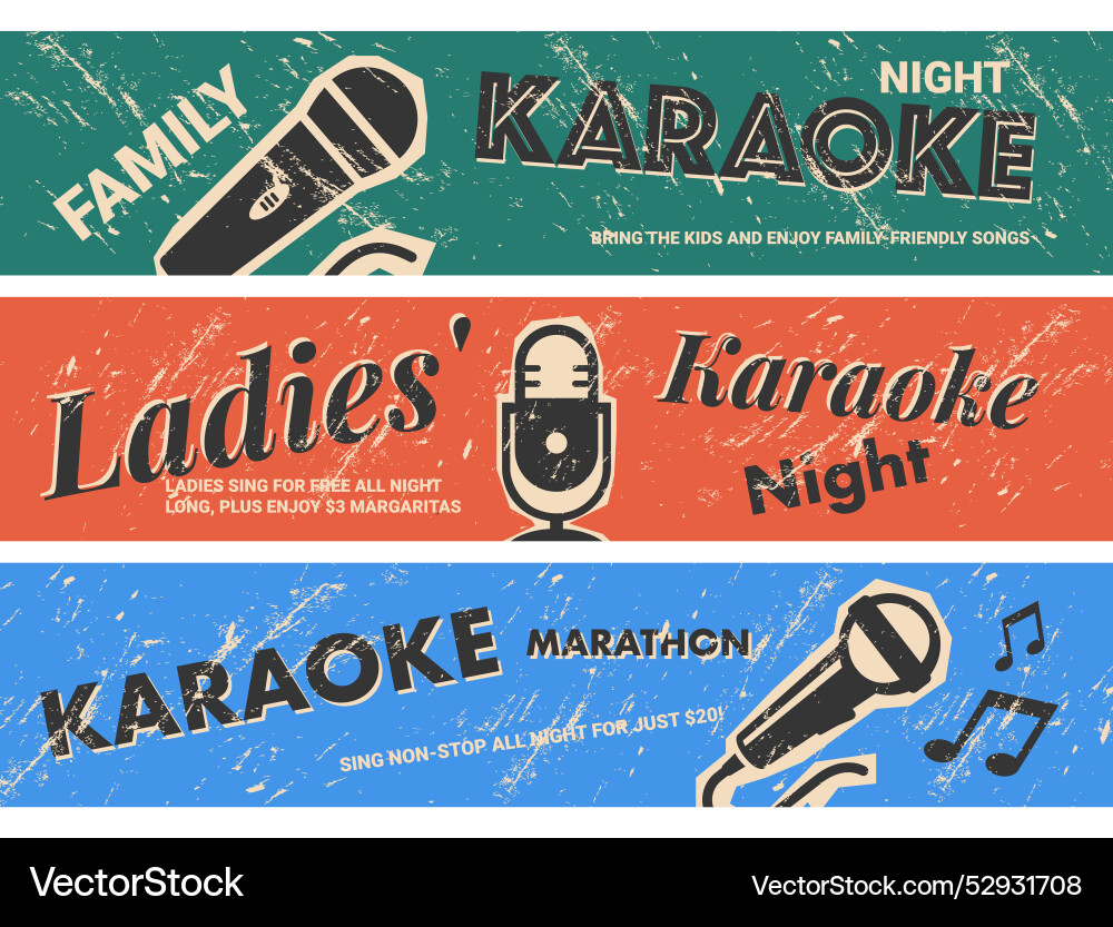 Banners inviting to a karaoke evening event Vector Image
