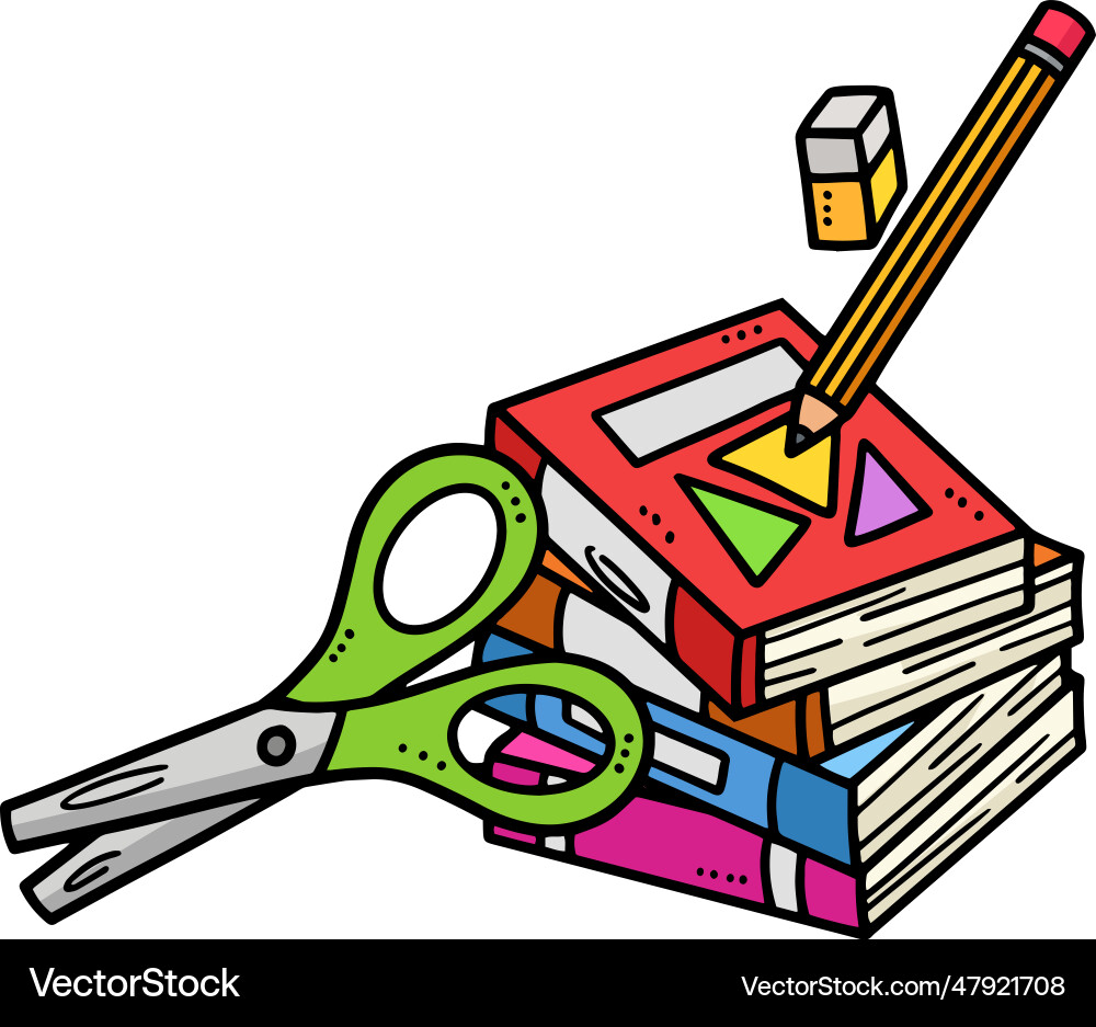 Books scissors and pencil cartoon colored clipart Vector Image