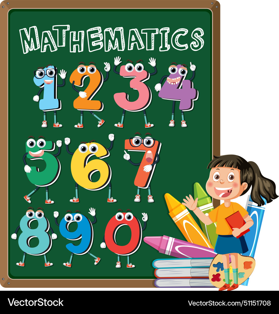 Cheerful teacher with animated numbers Royalty Free Vector