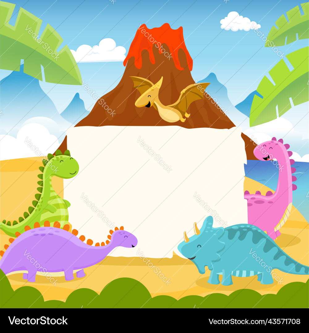 Dinosaur scene with blank paper Royalty Free Vector Image