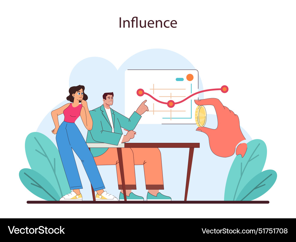 Influence concept team members scrutinize trends Vector Image