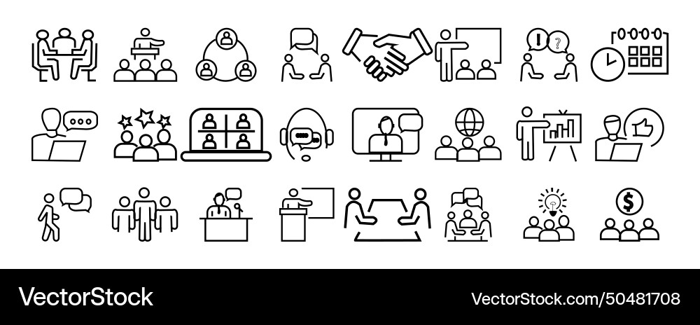 Metting icon set outline isolated on transparent Vector Image
