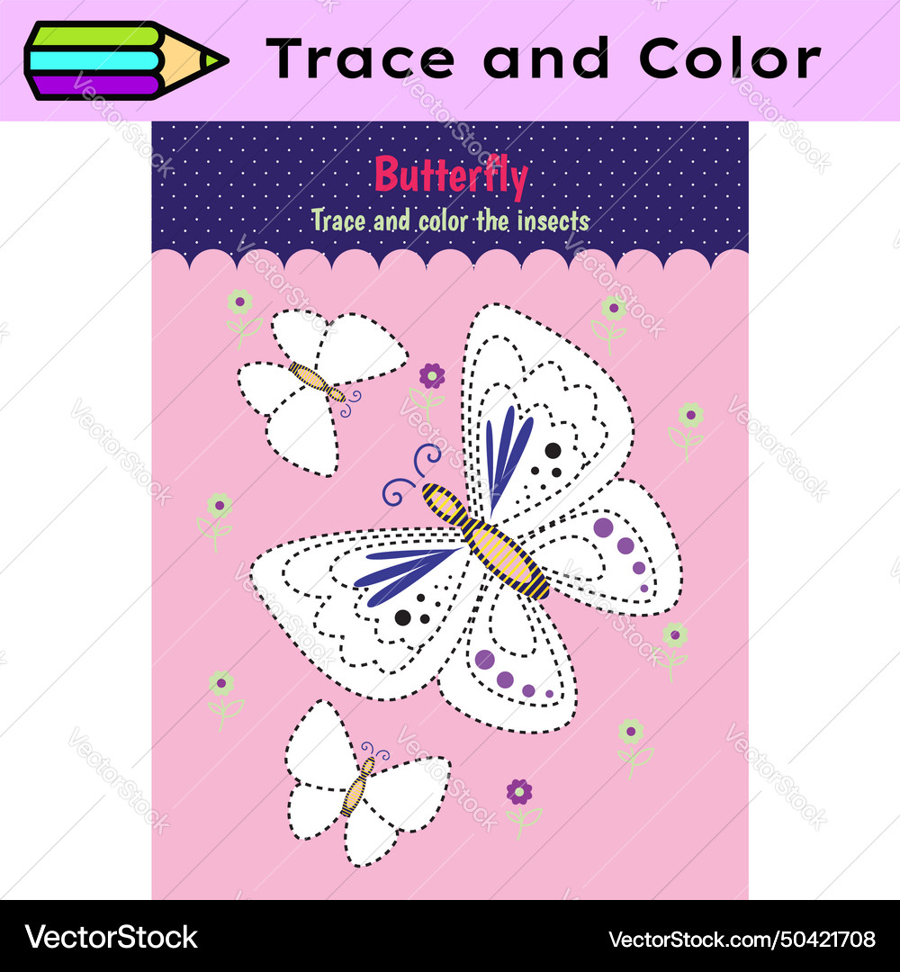 Pen tracing lines activity worksheet for children Vector Image