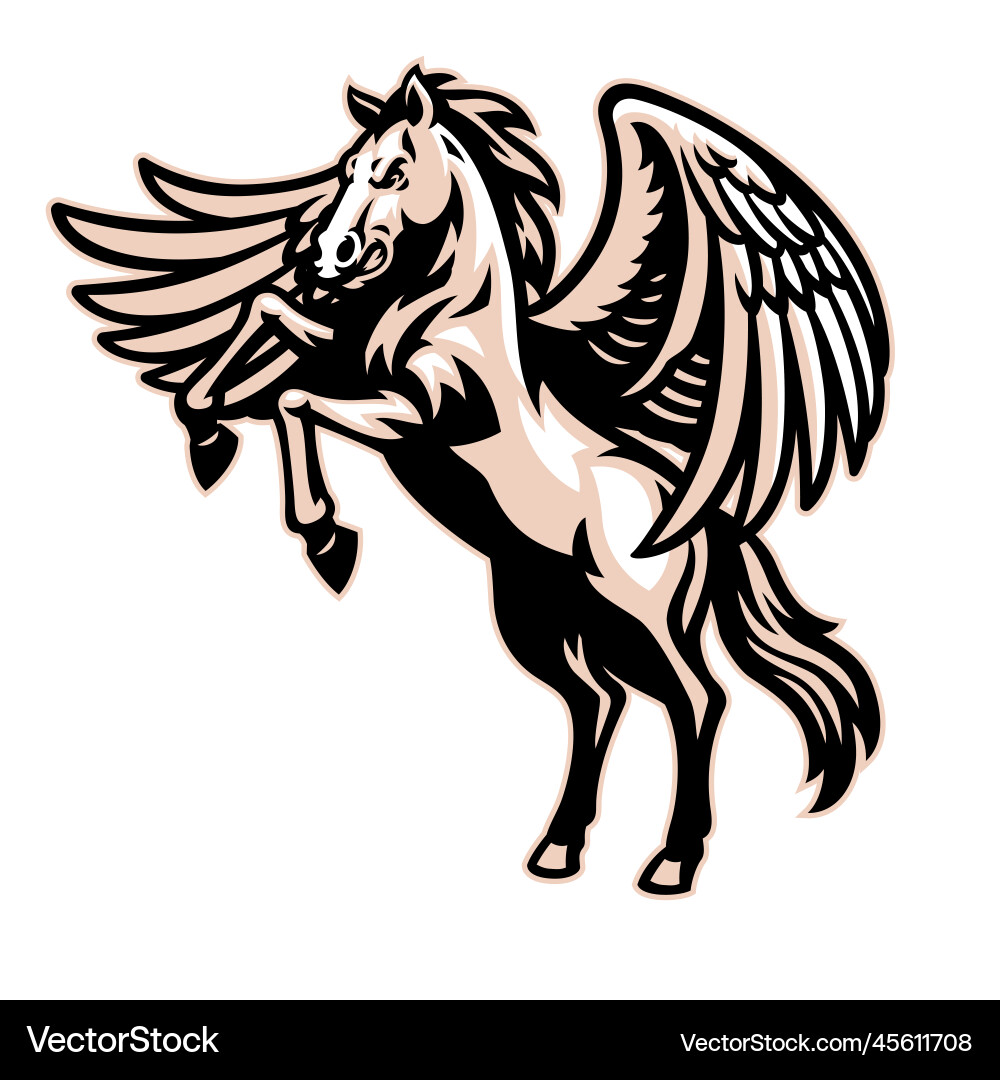 Standing winged white horse mascot logo Royalty Free Vector