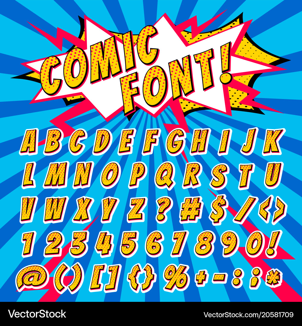 Comic font cartoon alphabet letters in pop Vector Image