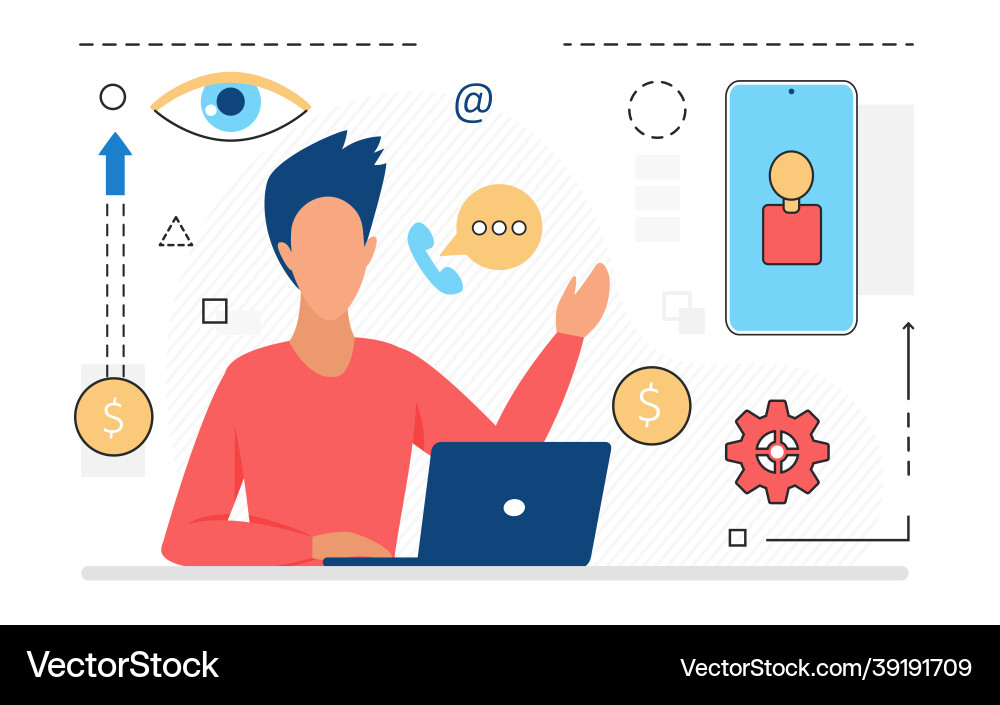 Contact us man character with laptop support Vector Image
