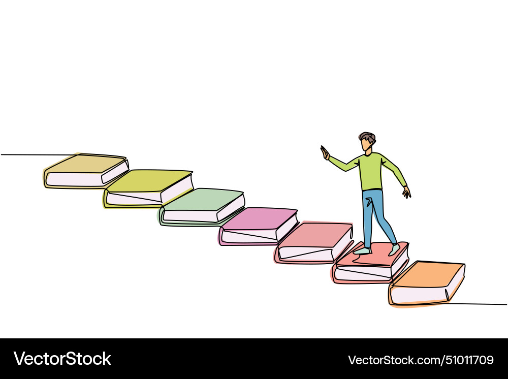 Continuous one line drawing man climb stairs from Vector Image