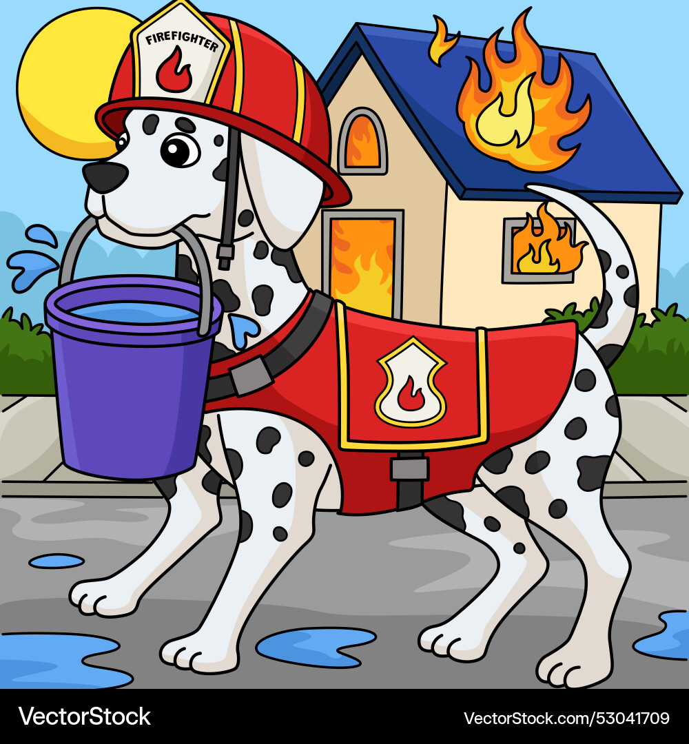 Firefighter dog colored cartoon Royalty Free Vector Image