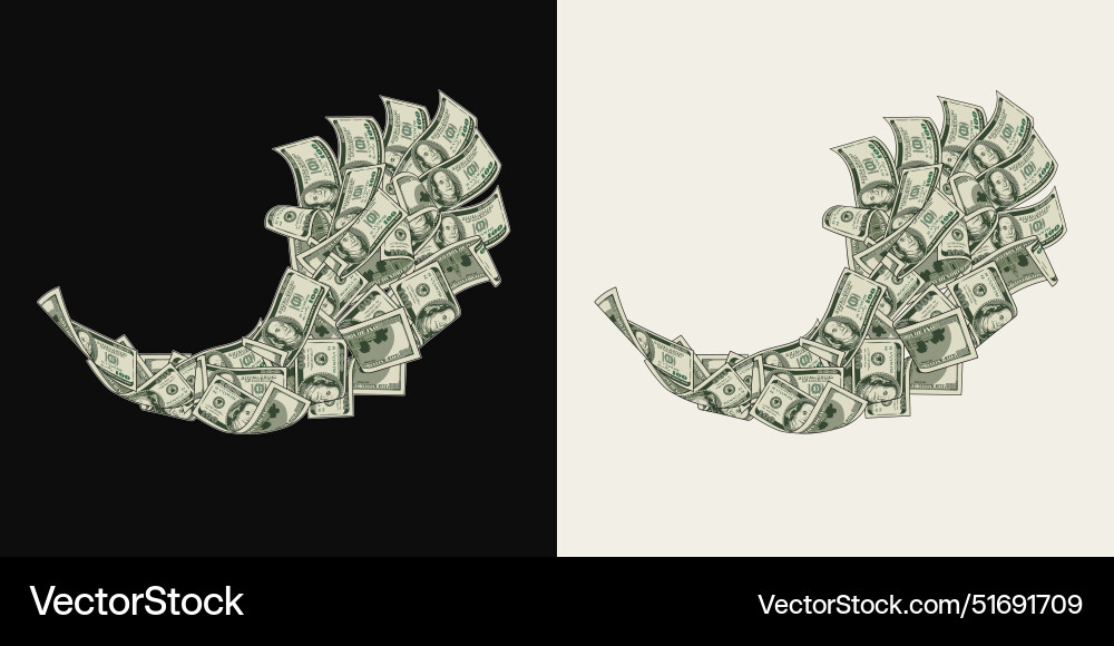 Money composition like wave with 100 dollar bill Vector Image