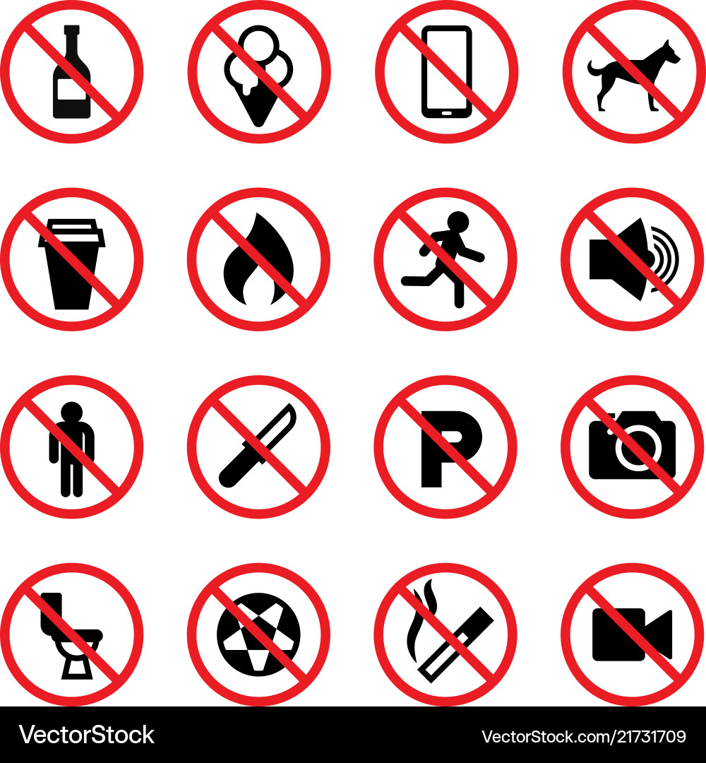 Prohibited signs forbidden icons Royalty Free Vector Image