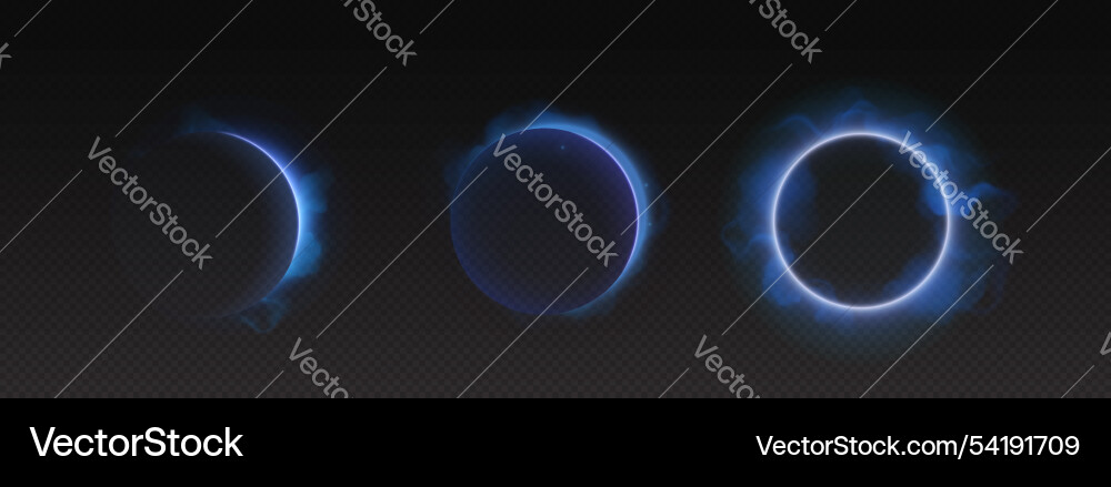 Solar eclipse phases with luminous blue circles Vector Image