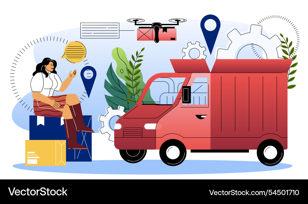 Autonomous delivery concept woman sitting Vector Image