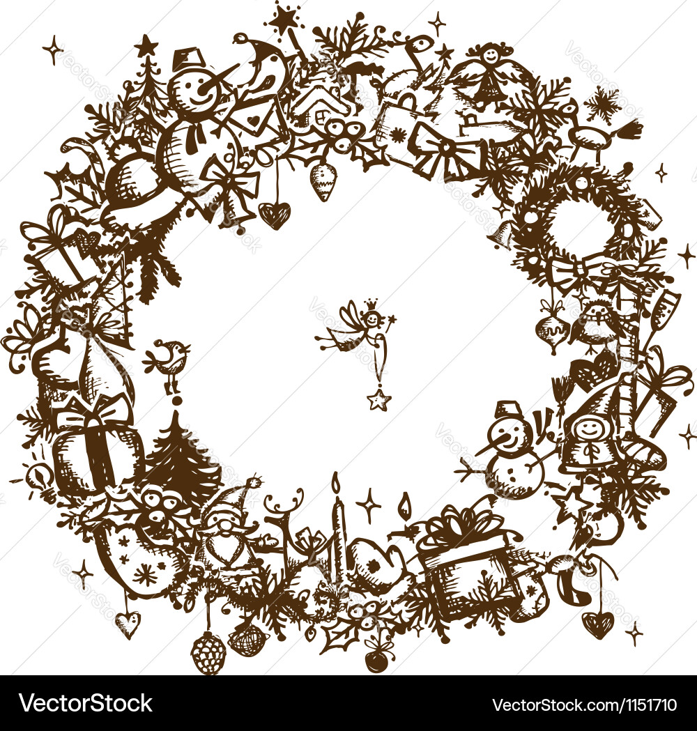 Christmas frame sketch drawing for your design Vector Image