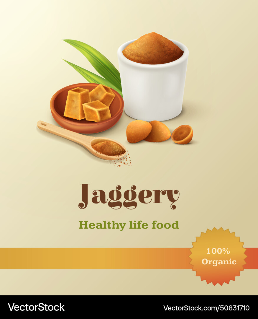 Jaggery realistic poster Royalty Free Vector Image