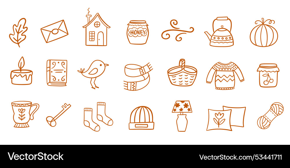 Cozy autumn doodle sketch fall icons collection Vector Image