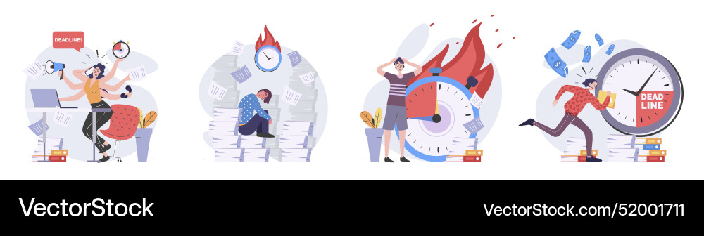 Deadline concept with people scenes set in flat Vector Image