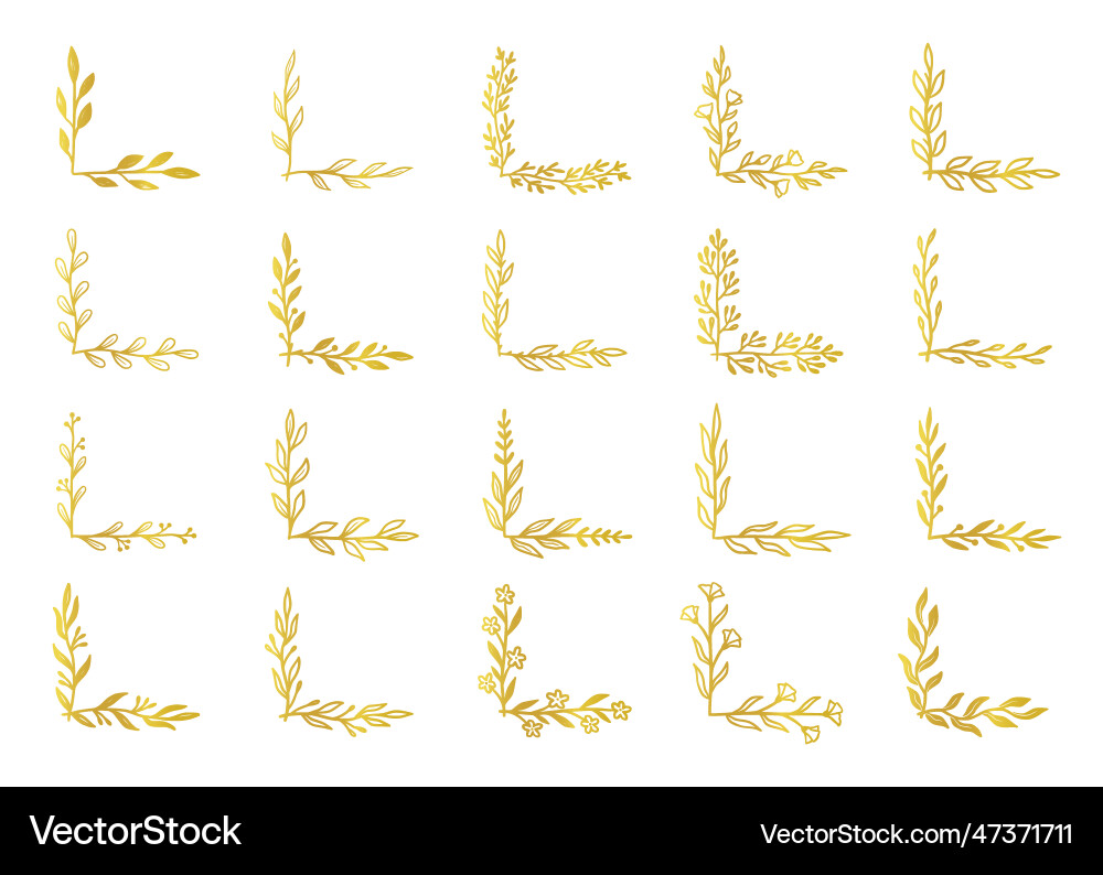 Gold corner border floral flower frame set hand Vector Image