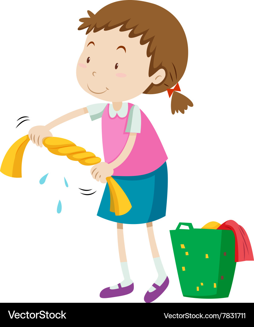 Little girl squeezing clothes Royalty Free Vector Image