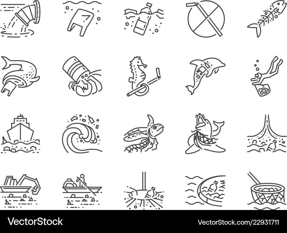 Marine Pollution Icon Set - Environmental Issues Vector Image