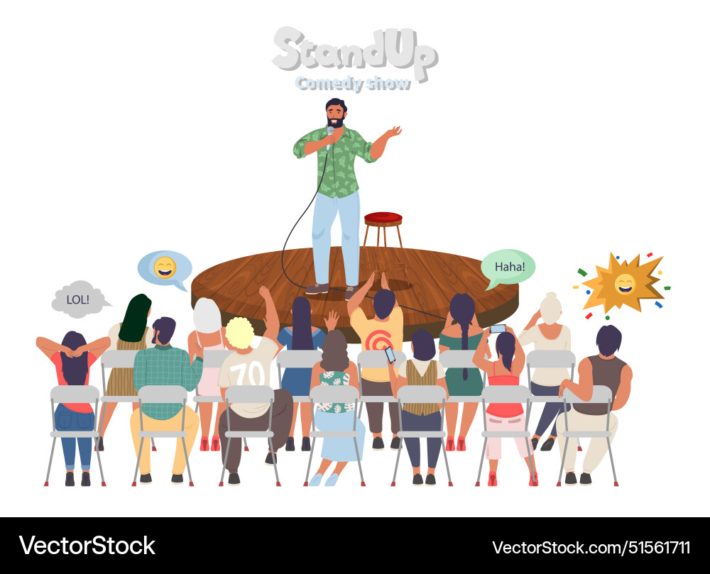 Scand up comedy show with male comic performing Vector Image
