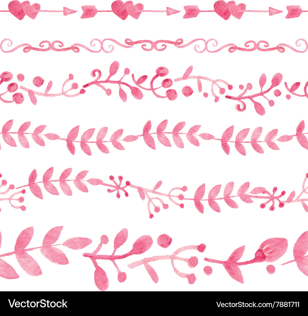 Watercolor pink floral seamless pattern borders Vector Image