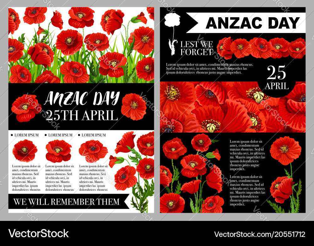 Anzac day 25 april holiday posters Royalty Free Vector Image