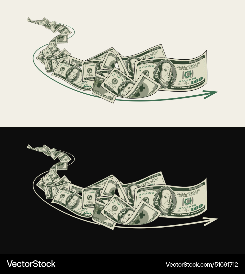 Money dollar wave with 100 notes bills Royalty Free Vector