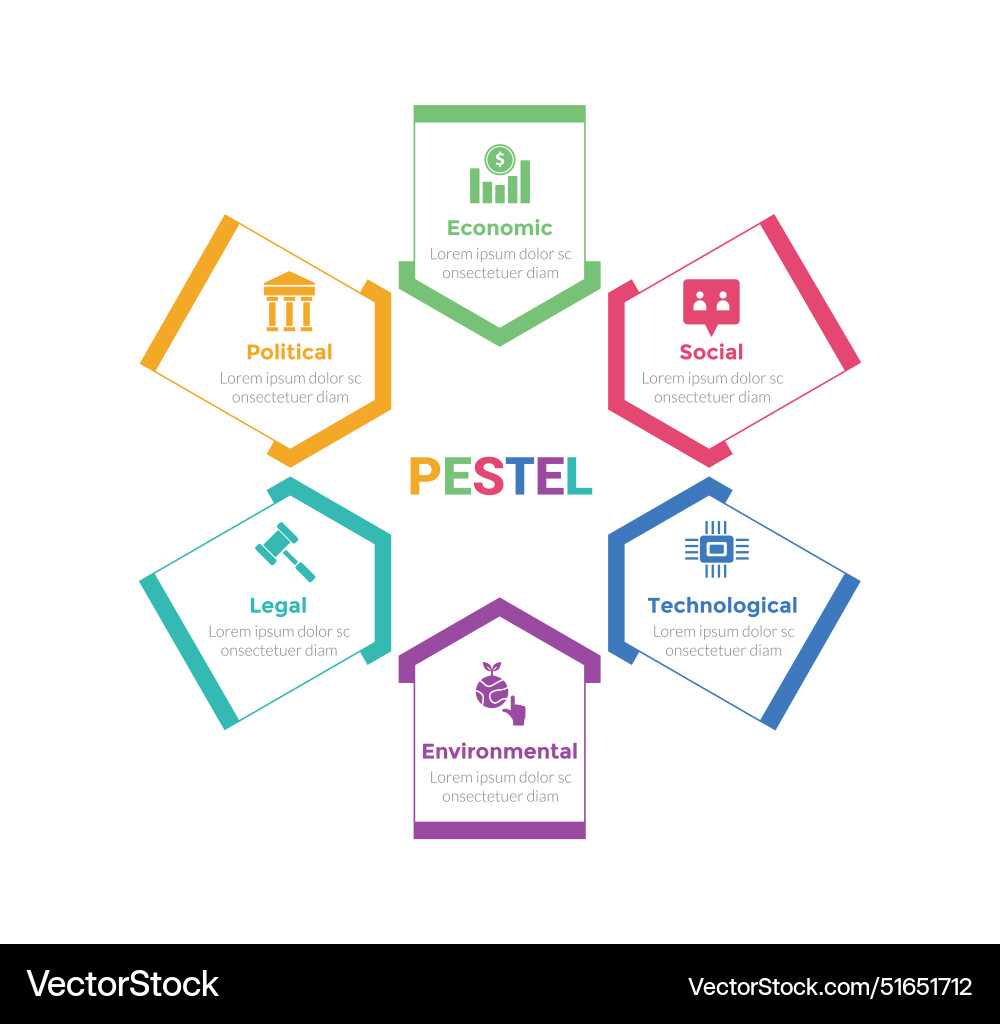 Pestel analysis infographics template diagram Vector Image