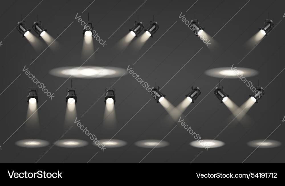 Professional stage spotlights with various beam Vector Image