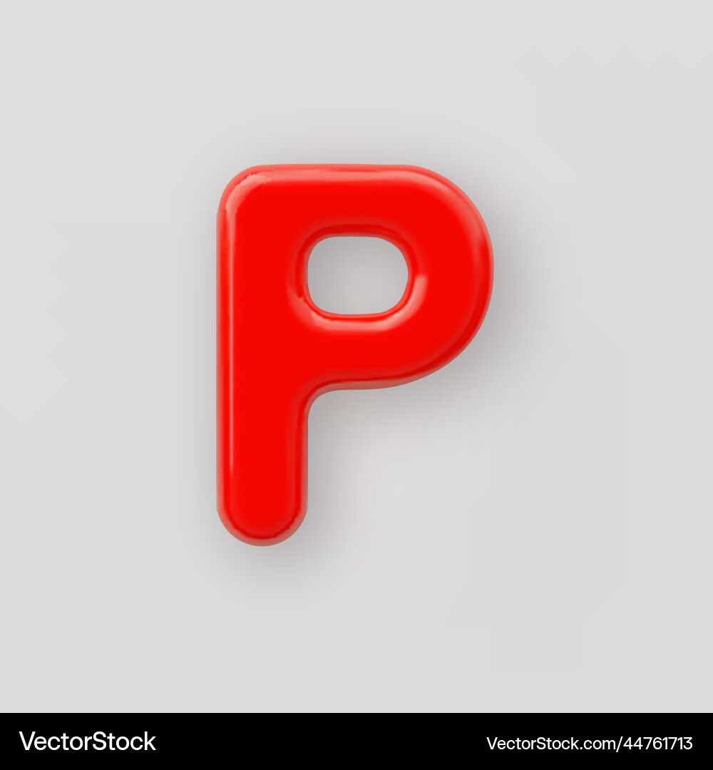 3d red plastic uppercase letter p with a glossy Vector Image