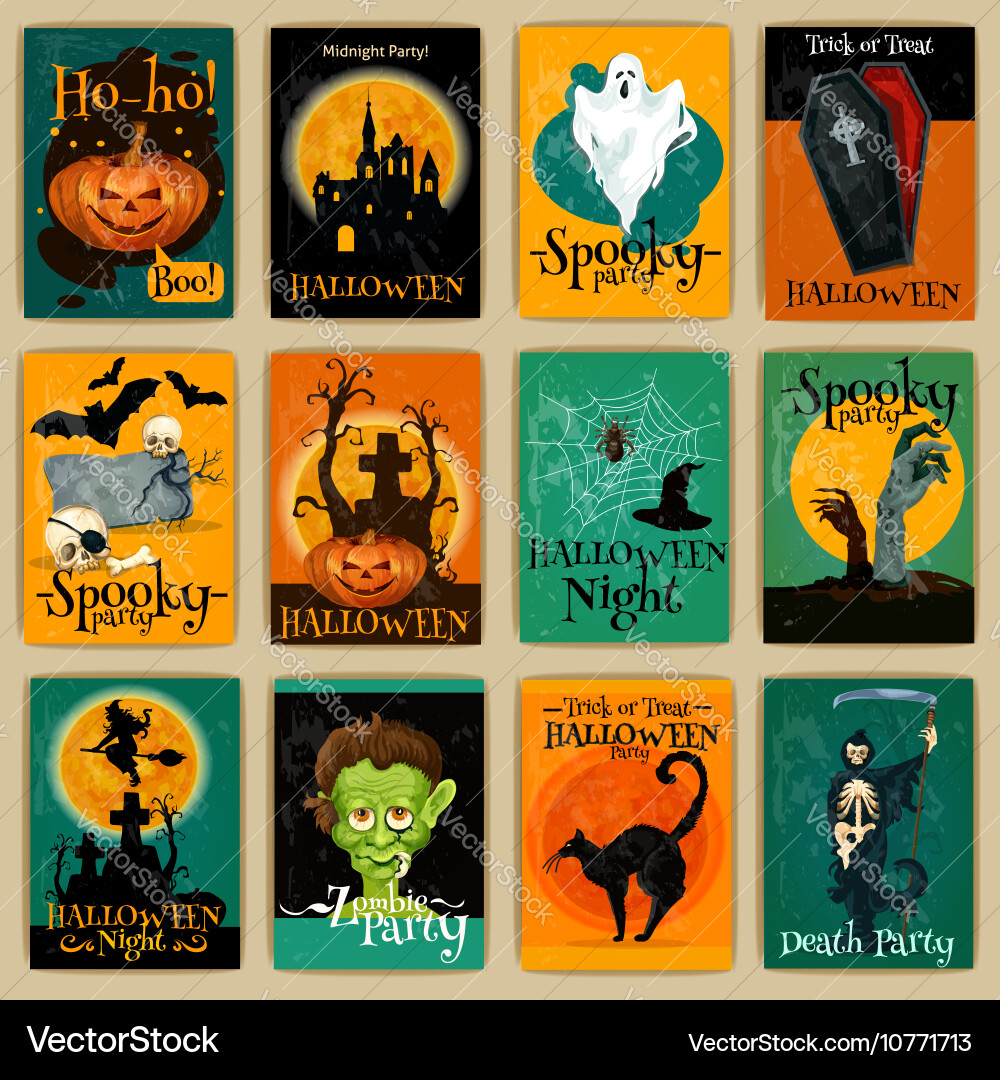 Complete set of retro posters for halloween party Vector Image