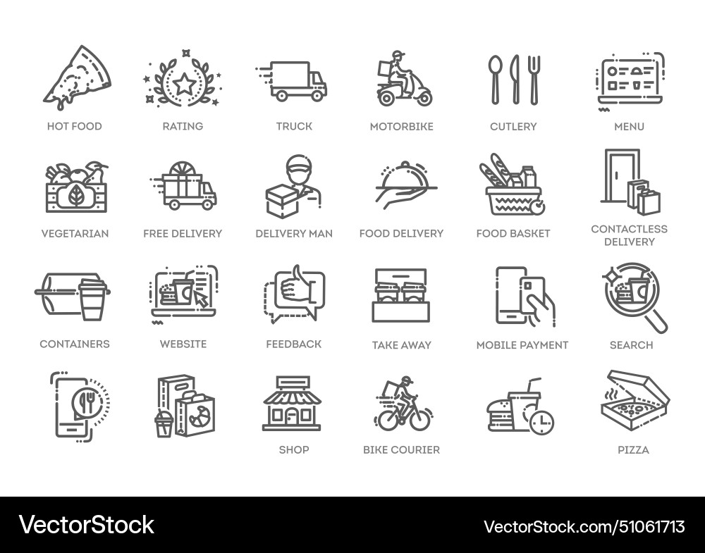 Food delivery icons Royalty Free Vector Image - VectorStock