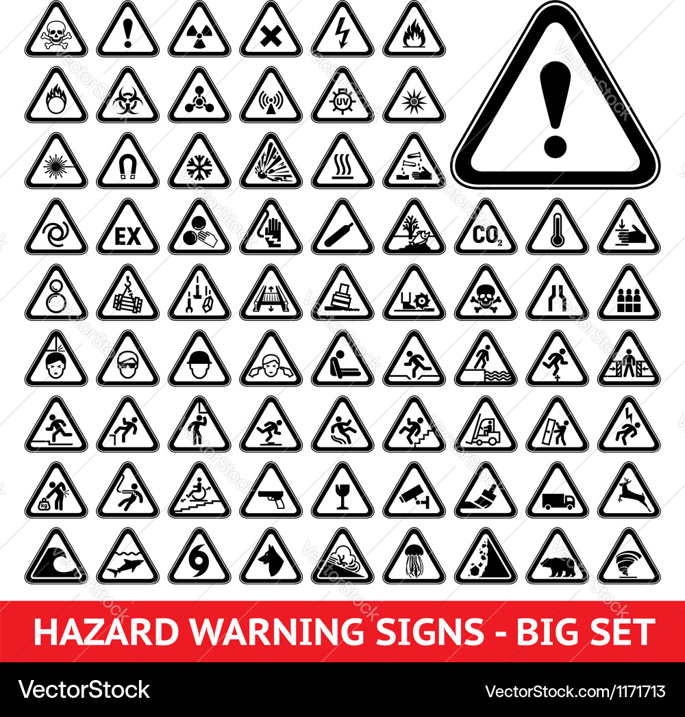 Triangular warning hazard symbols big set Vector Image